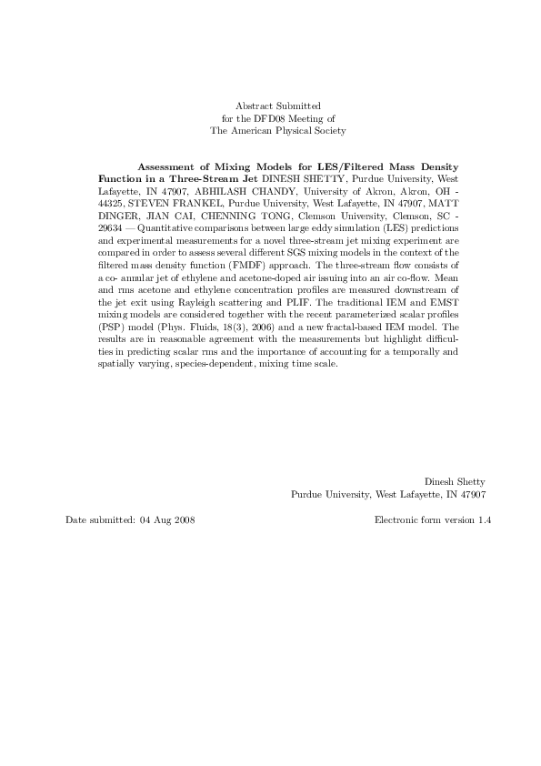 (PDF) Assessment of Mixing Models for LES/Filtered Mass Density ...