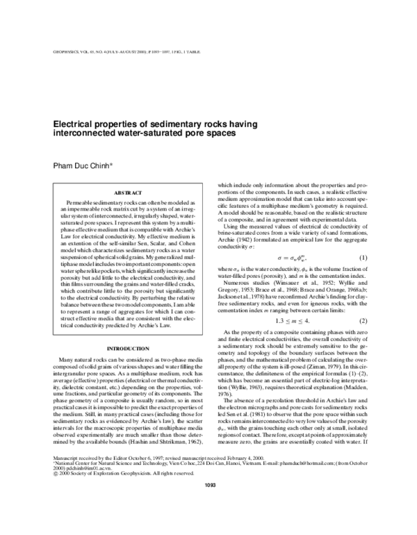 (PDF) Electrical properties of sedimentary rocks having interconnected ...