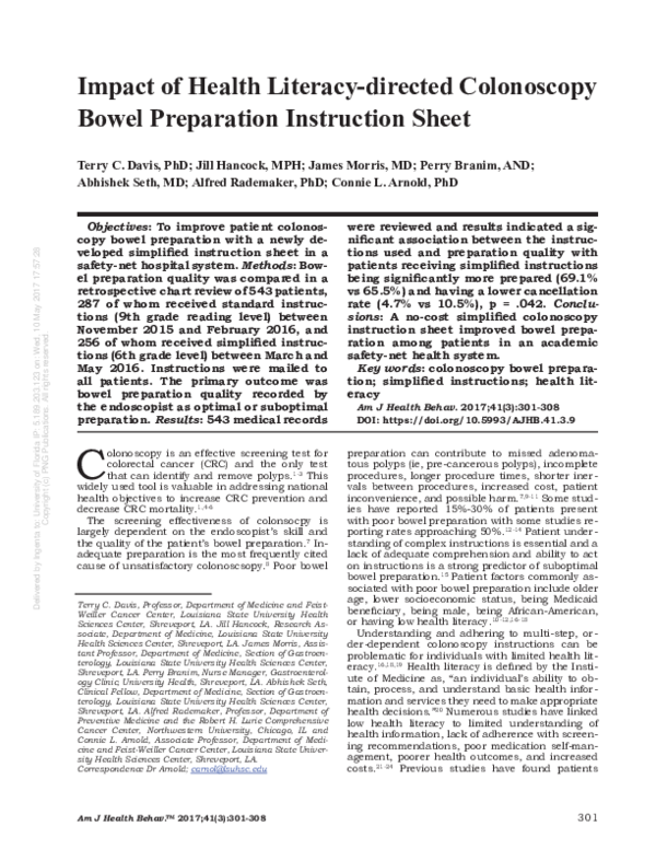 (PDF) Impact of Health Literacy-directed Colonoscopy Bowel Preparation ...