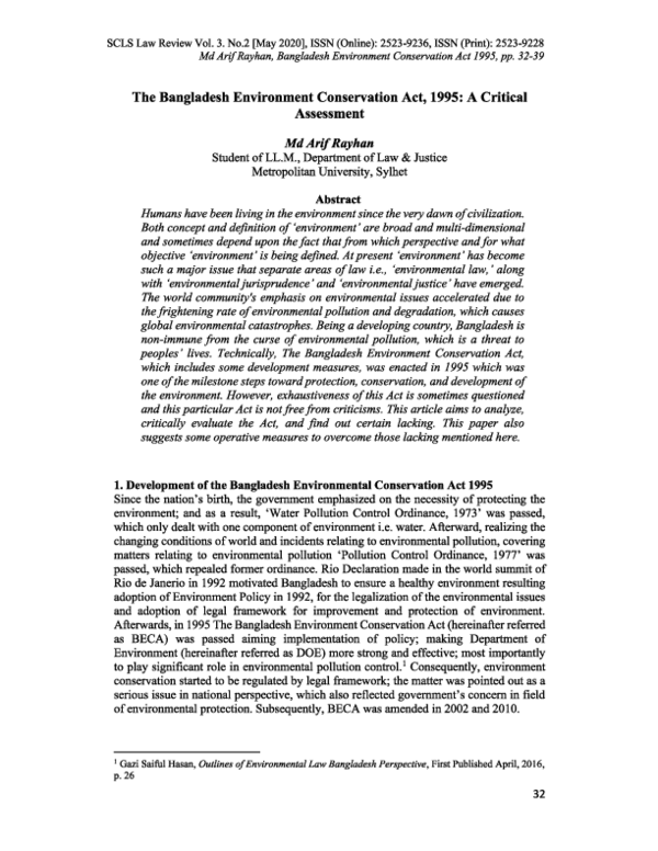 (PDF) The Bangladesh Environment Conservation Act, 1995 A Critical ...
