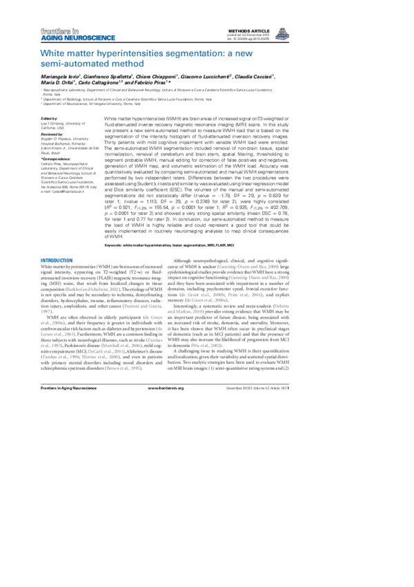 (PDF) White matter hyperintensities segmentation: a new semi-automated method | Carlo ...