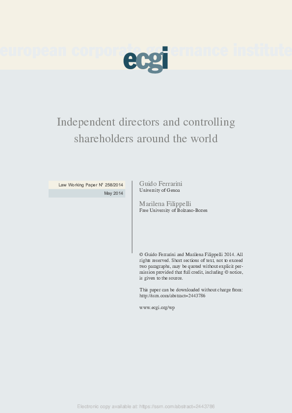 (PDF) Independent directors and controlling shareholders around the world