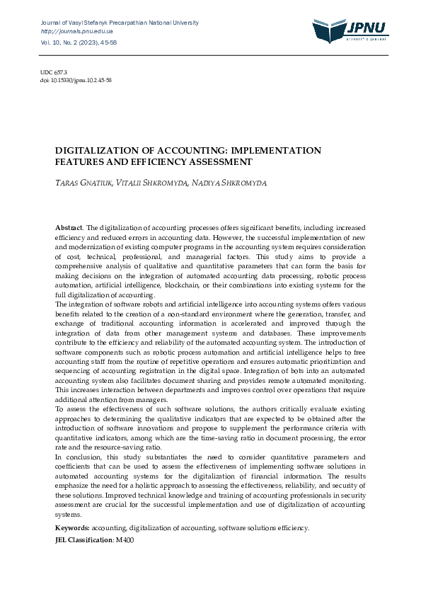 (PDF) Digitalization of Accounting: Implementation Features and ...