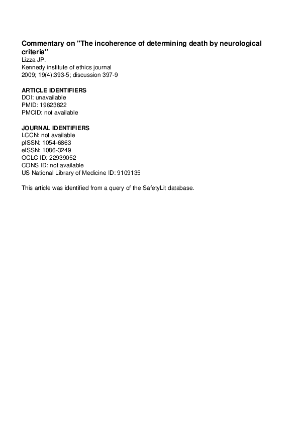 (PDF) Commentary on "The Incoherence of Determining Death by ...
