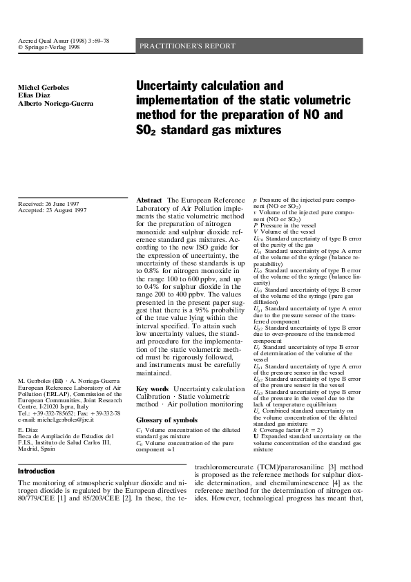 (PDF) Uncertainty calculation and implementation of the static ...