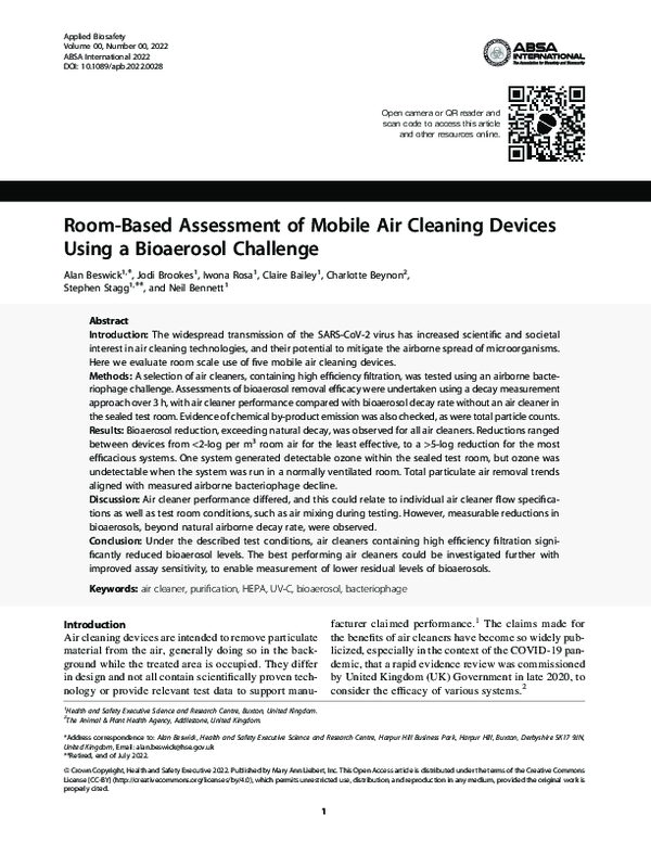(PDF) Room-Based Assessment of Mobile Air Cleaning Devices Using a ...