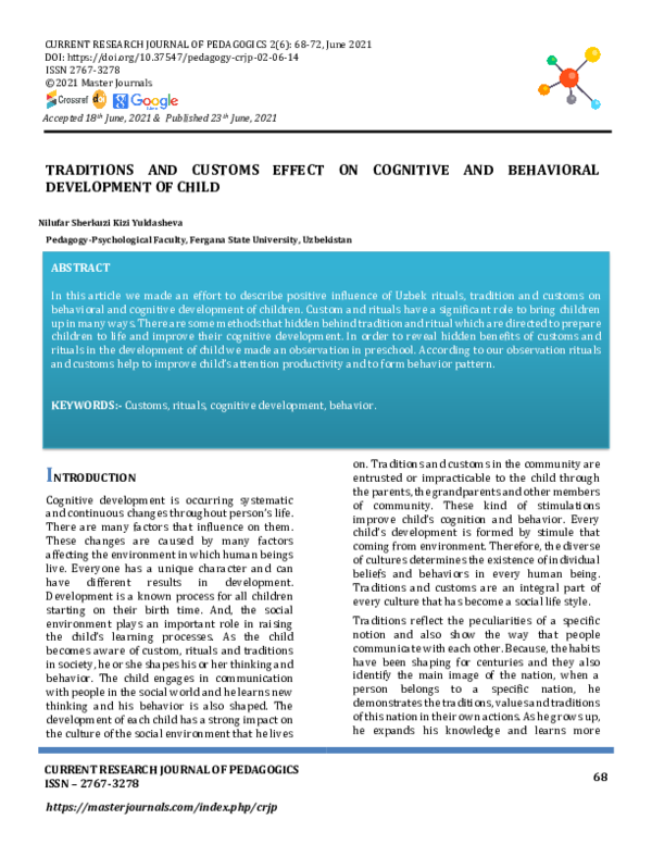 (PDF) Traditions and Customs Effect on Cognitive and Behavioral Development of Child