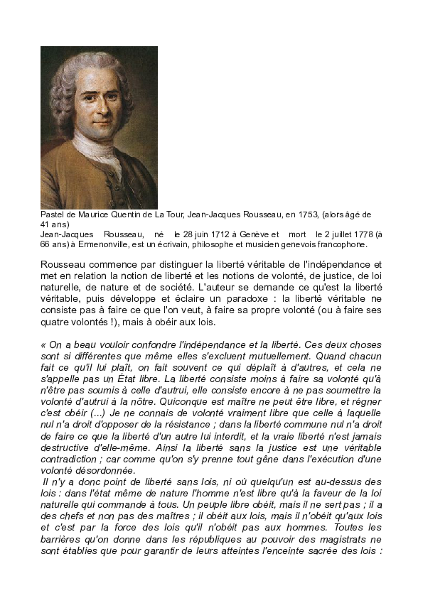 (PDF) J.-J. Rousseau, explication et commentaire d'un texte sur la liberté et les lois