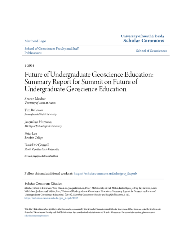(PDF) Future of Undergraduate Geoscience Education: Summary Report for ...
