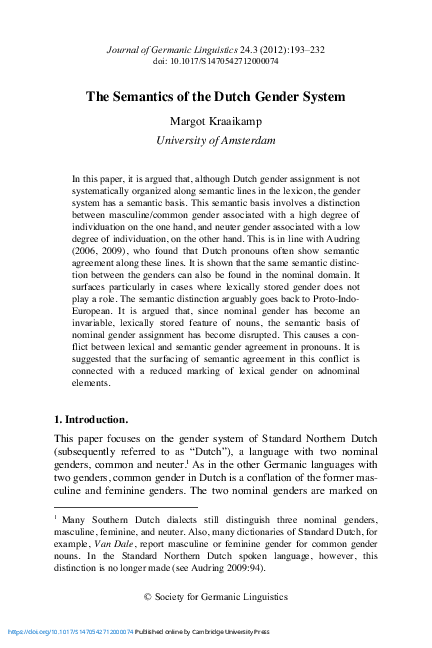(PDF) The Semantics of the Dutch Gender System