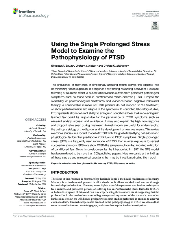 (PDF) Using the Single Prolonged Stress Model to Examine the ...
