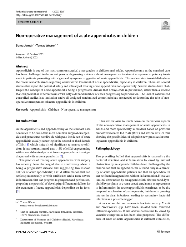 (PDF) Non-operative management of acute appendicitis in children