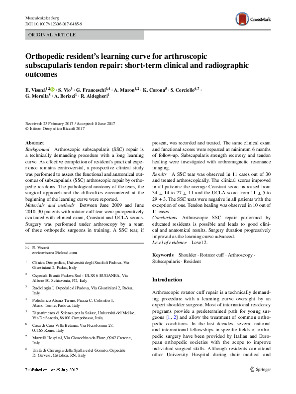 (PDF) Orthopedic resident’s learning curve for arthroscopic ...