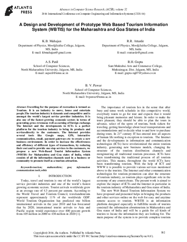(PDF) A Design and Development of Prototype Web Based Tourism Information System (WBTIS) for the ...