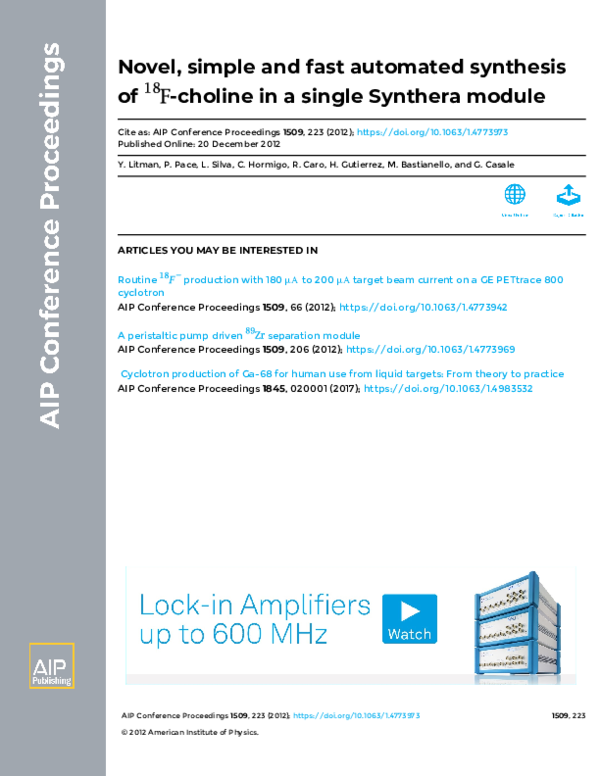 (PDF) Novel, simple and fast automated synthesis of [sup 18]F-choline ...
