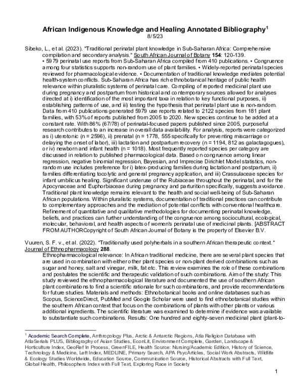 (PDF) African Indigenous Knowledge and Healing Annotated Bibliography 1