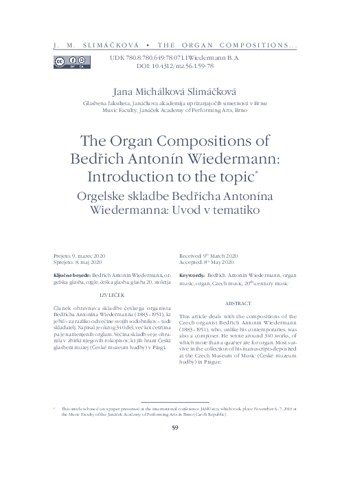(PDF) The Organ Compositions of Bedřich Antonín Wiedermann