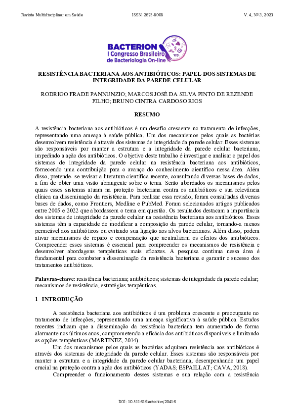 (PDF) Resistência Bacteriana Aos Antibióticos: Papel Dos Sistemas De ...