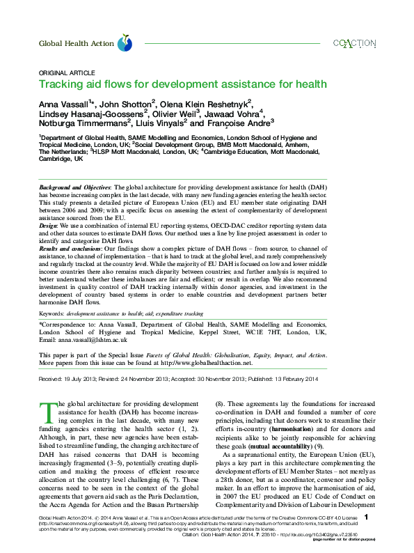 (PDF) Tracking aid flows for development assistance for health