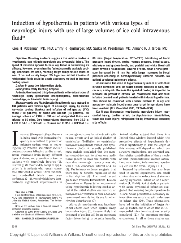(PDF) Induction of hypothermia in patients with various types of ...