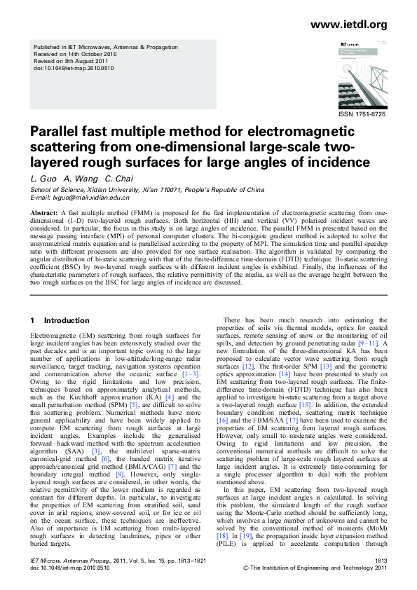 (PDF) Parallel fast multiple method for electromagnetic scattering from one-dimensional large ...