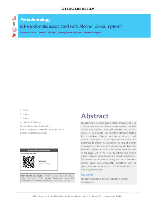 (PDF) Is Periodontitis associated with Alcohol Consumption | Shrushti ... (PDF) Is Periodontitis associated with Alcohol Consumption | Shrushti ...
