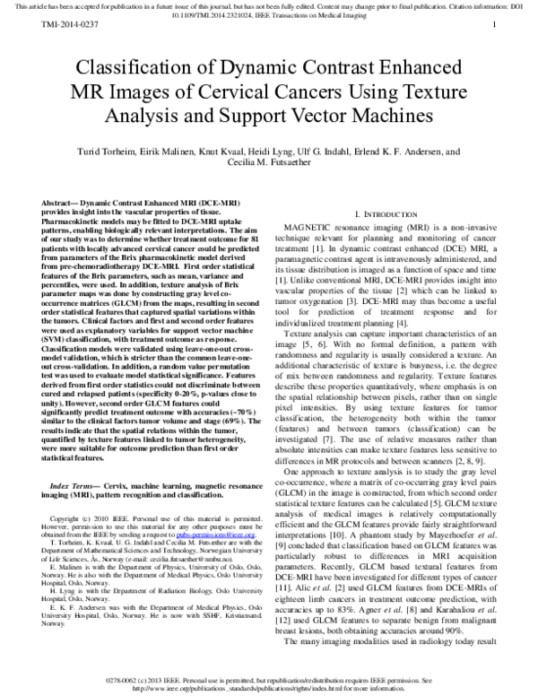 (PDF) Classification of Dynamic Contrast Enhanced MR Images of Cervical Cancers Using Texture ...