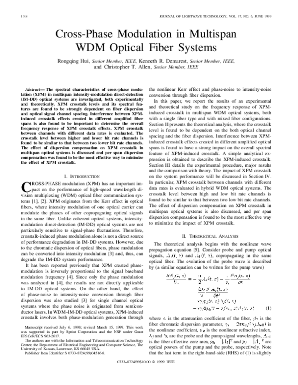 (PDF) Cross-phase modulation in multispan WDM optical fiber systems
