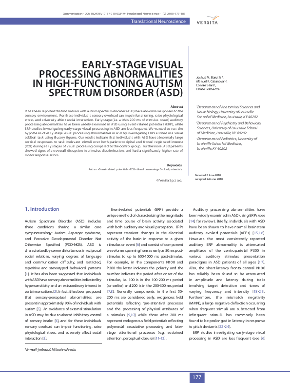 (PDF) Early-stage visual processing abnormalities in high-functioning ...