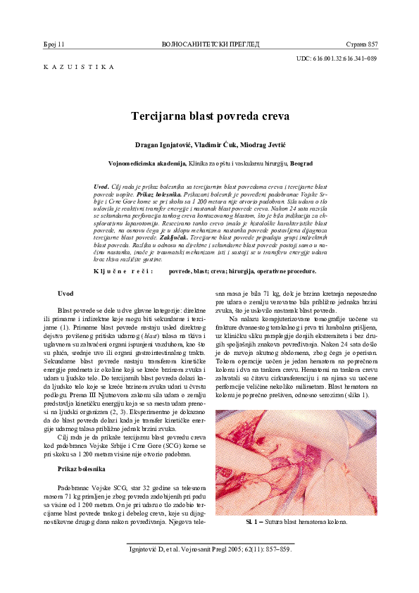 (PDF) Tertiary blast injury to the intestines