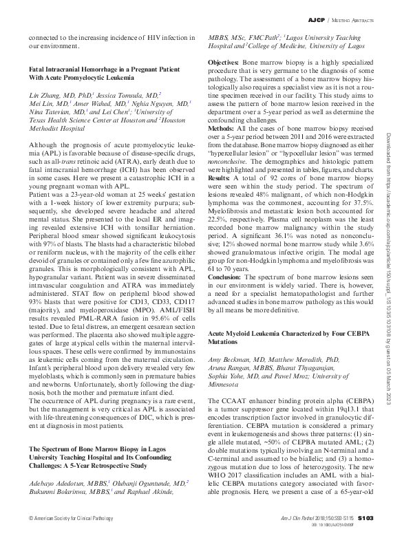 (PDF) Acute Myeloid Leukemia Characterized by Four CEBPA Mutations