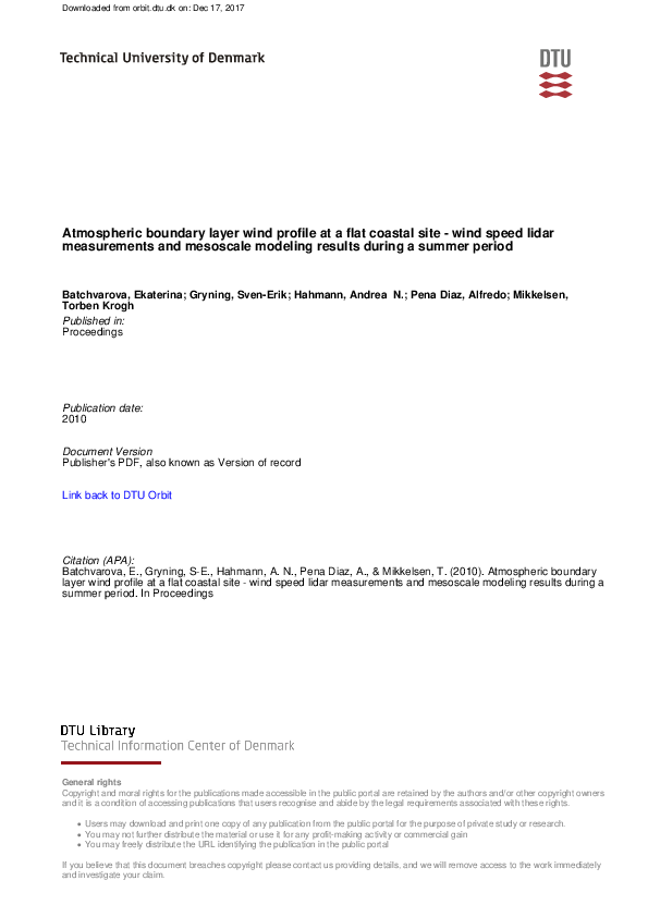 Pdf Atmospheric Boundary Layer Wind Profile At A Flat Coastal Site Wind Speed Lidar
