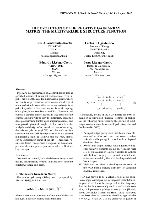 (PDF) The evolution of the relative gain array matrix: the ...
