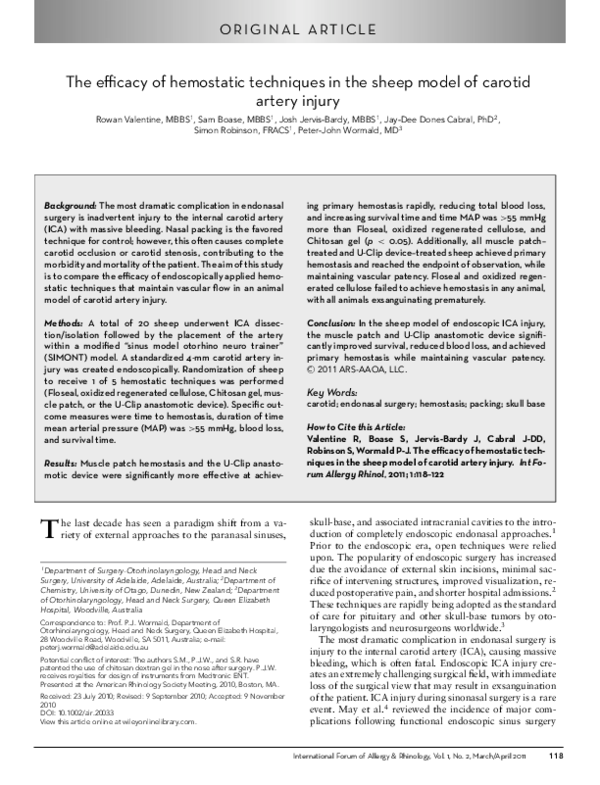(PDF) The efficacy of hemostatic techniques in the sheep model of ...