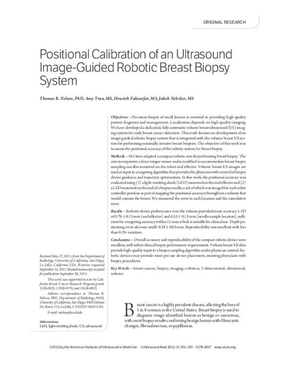 (PDF) Positional Calibration of an Ultrasound Image-Guided Robotic Breast Biopsy System