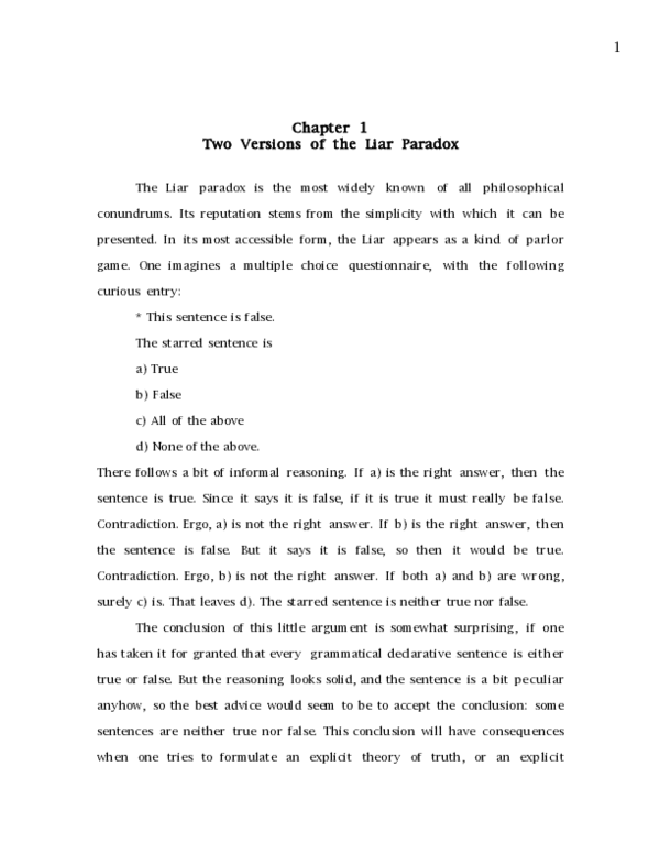 (PDF) Two Versions of the Liar Paradox