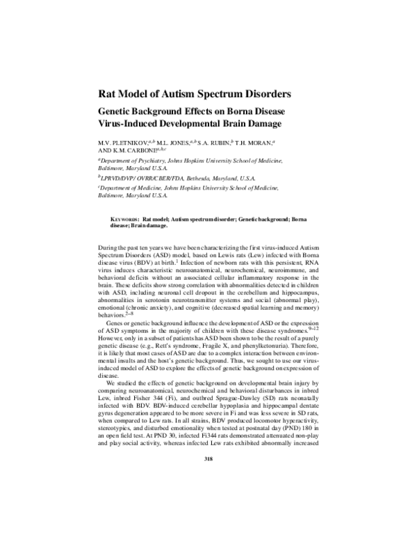 (PDF) Rat Model of Autism Spectrum Disorders