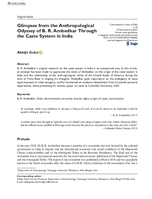 (PDF) Glimpses from the Anthropological Odyssey of B. R. Ambedkar ...