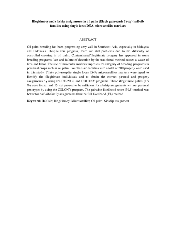 (PDF) Illegitimacy and sibship assignments in oil palm (Elaeis ...