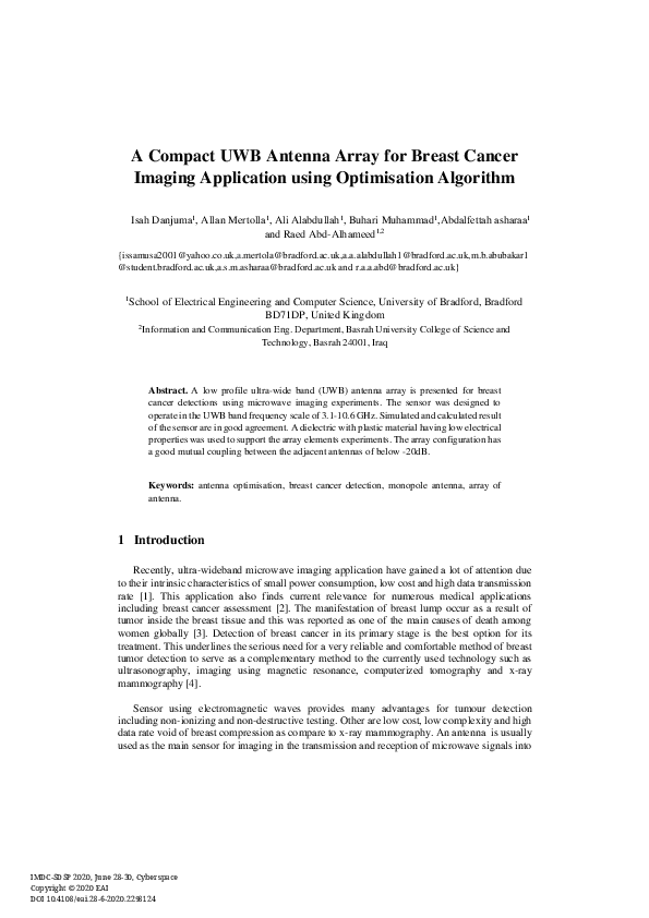 Pdf A Compact Uwb Antenna Array For Breast Cancer Imaging Application Using Optimisation Algorithm