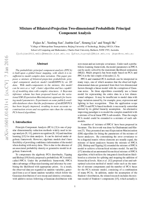 (PDF) Mixture of Bilateral-Projection Two-Dimensional Probabilistic Principal Component Analysis