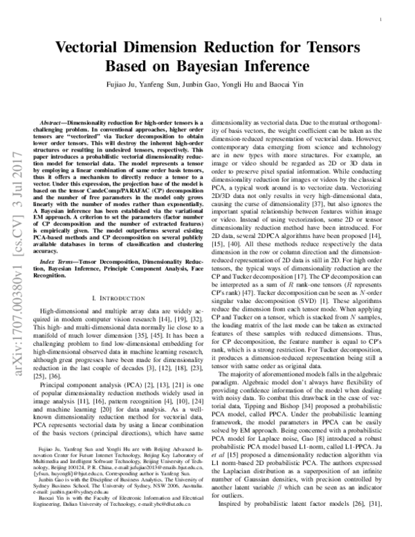 (PDF) Vectorial Dimension Reduction for Tensors Based on Bayesian Inference | Junbin Gao ...