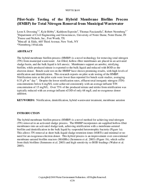 (PDF) Pilot-Scale Testing of the Hybrid Membrane Biofilm Process (HMBP ...