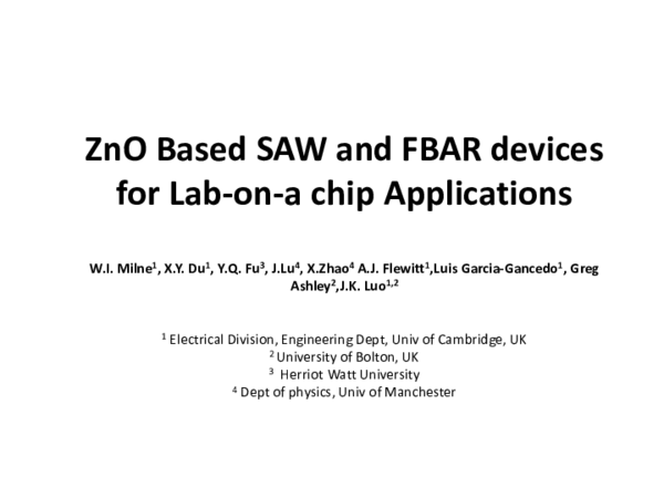 (PDF) ZnO based SAW and FBAR devices for lab-on-a chip applications