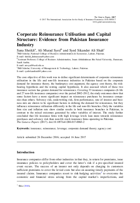 (PDF) Corporate Reinsurance Utilisation and Capital Structure: Evidence ...