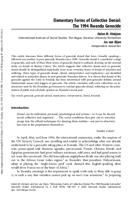 (PDF) Elementary Forms of Collective Denial: The 1994 Rwanda Genocide