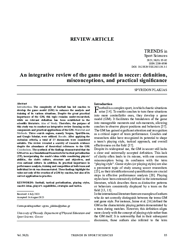 (PDF) An integrative review of the game model in soccer: definition ...