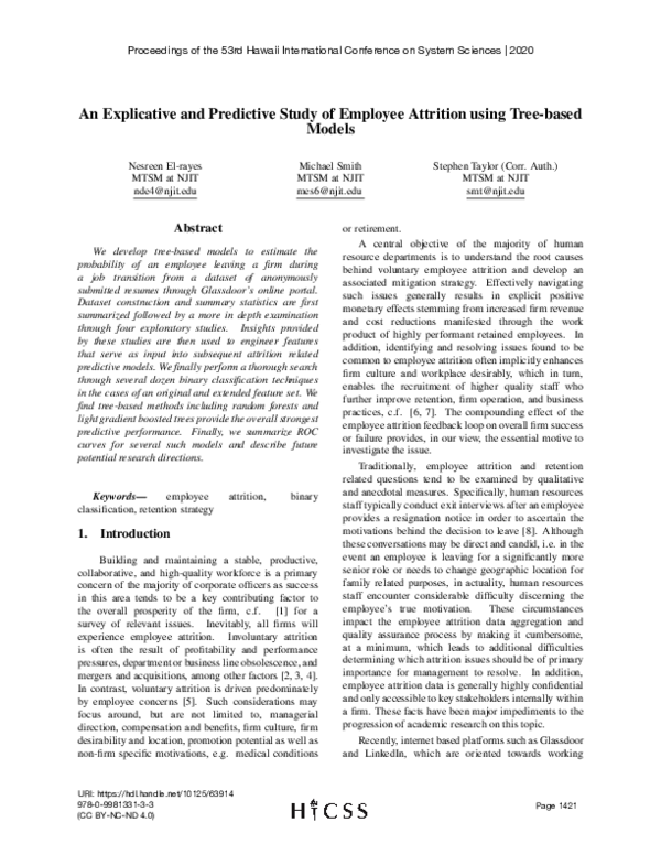 (PDF) An Explicative and Predictive Study of Employee Attrition using ...