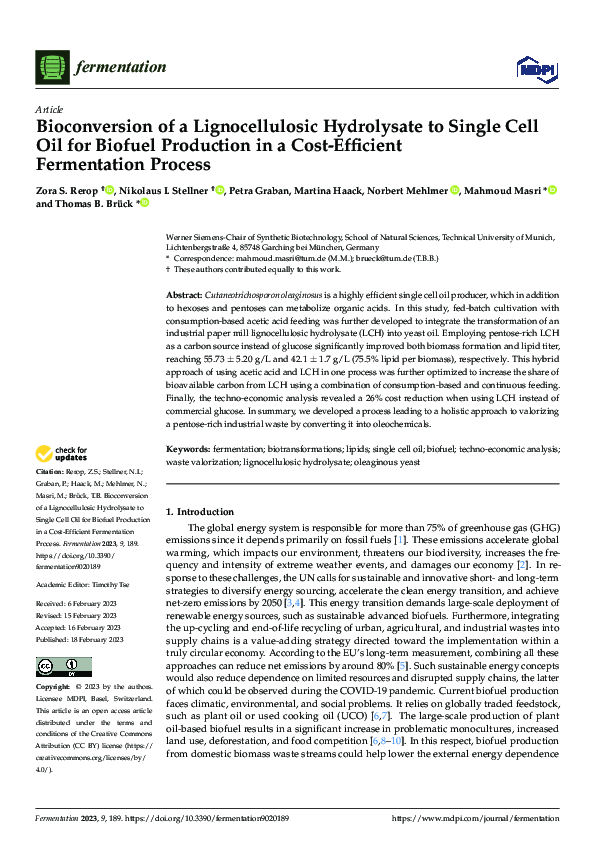 (PDF) Bioconversion of a Lignocellulosic Hydrolysate to Single Cell Oil ...