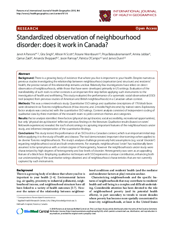 (PDF) Standardized observation of neighbourhood disorder: does it work ...
